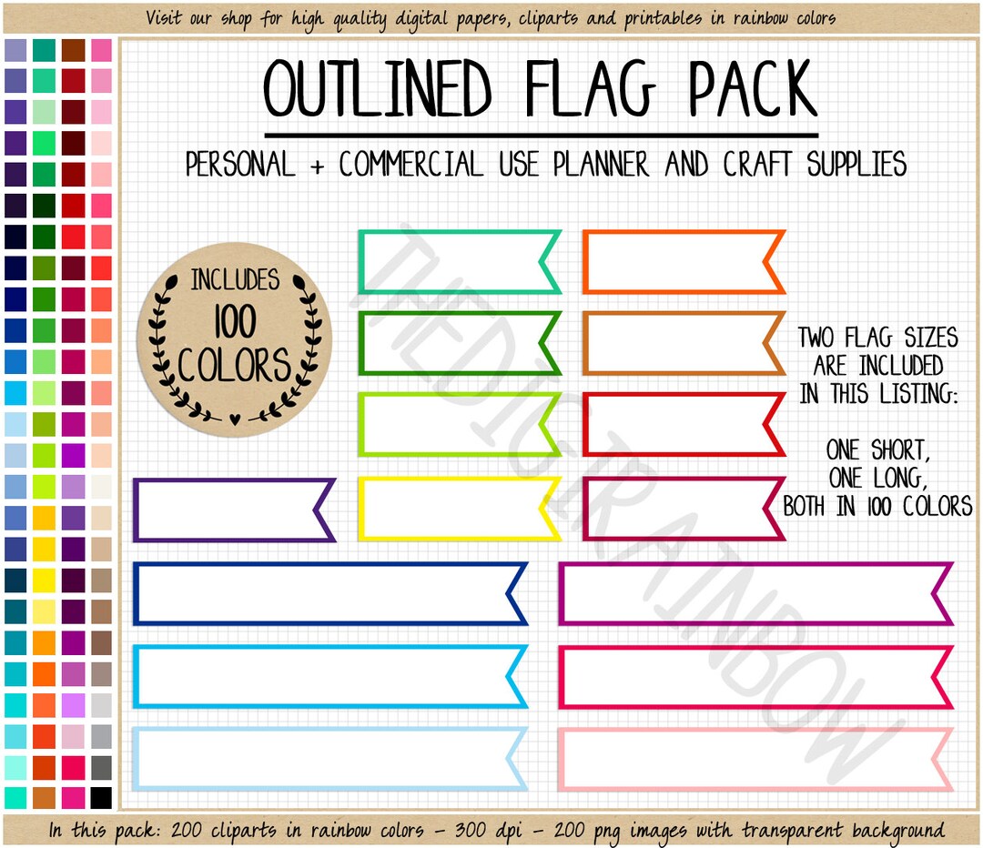 SALE 200 OUTLINED FLAG Clipart Rainbow Flag Sticker Planner Bookmark ...