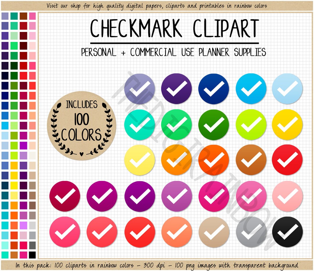 SALE 100 CHECKMARK Stickers Checkmark Clipart Done Icon Clipart Rainbow ...