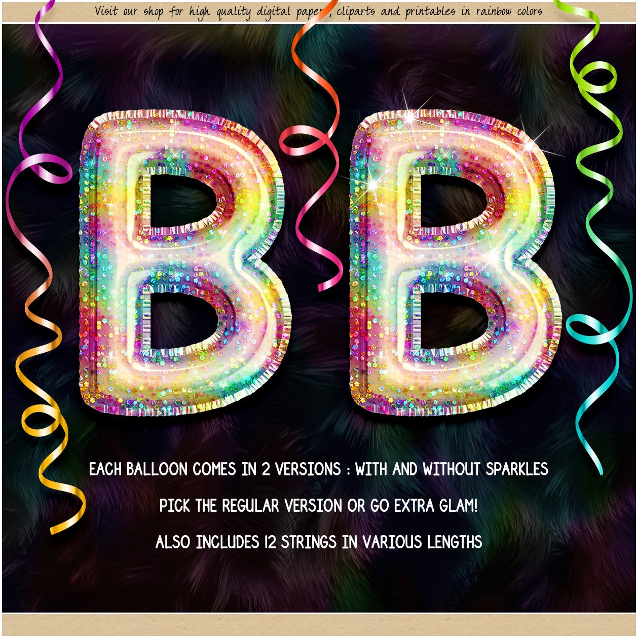 GLITTER Balloon Alphabet Clip Art Rainbow Foil Balloon Font - Etsy