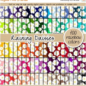 100 Daisy Digital Paper White Flower Digital Paper Pack Rainbow ...