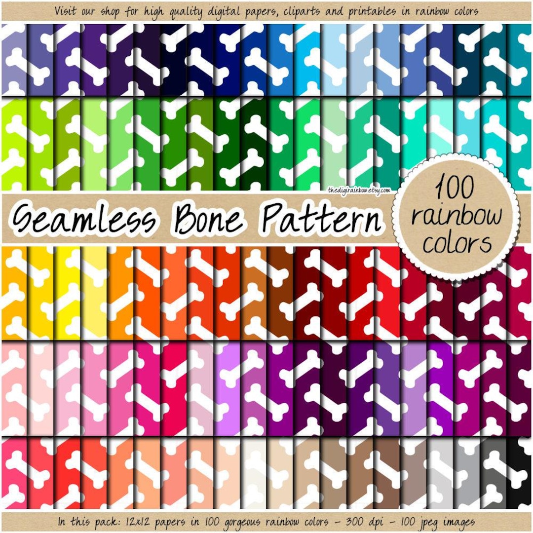 100 SEAMLESS Dog Digital Paper White Bone Pattern Dog Print Rainbow Pet ...