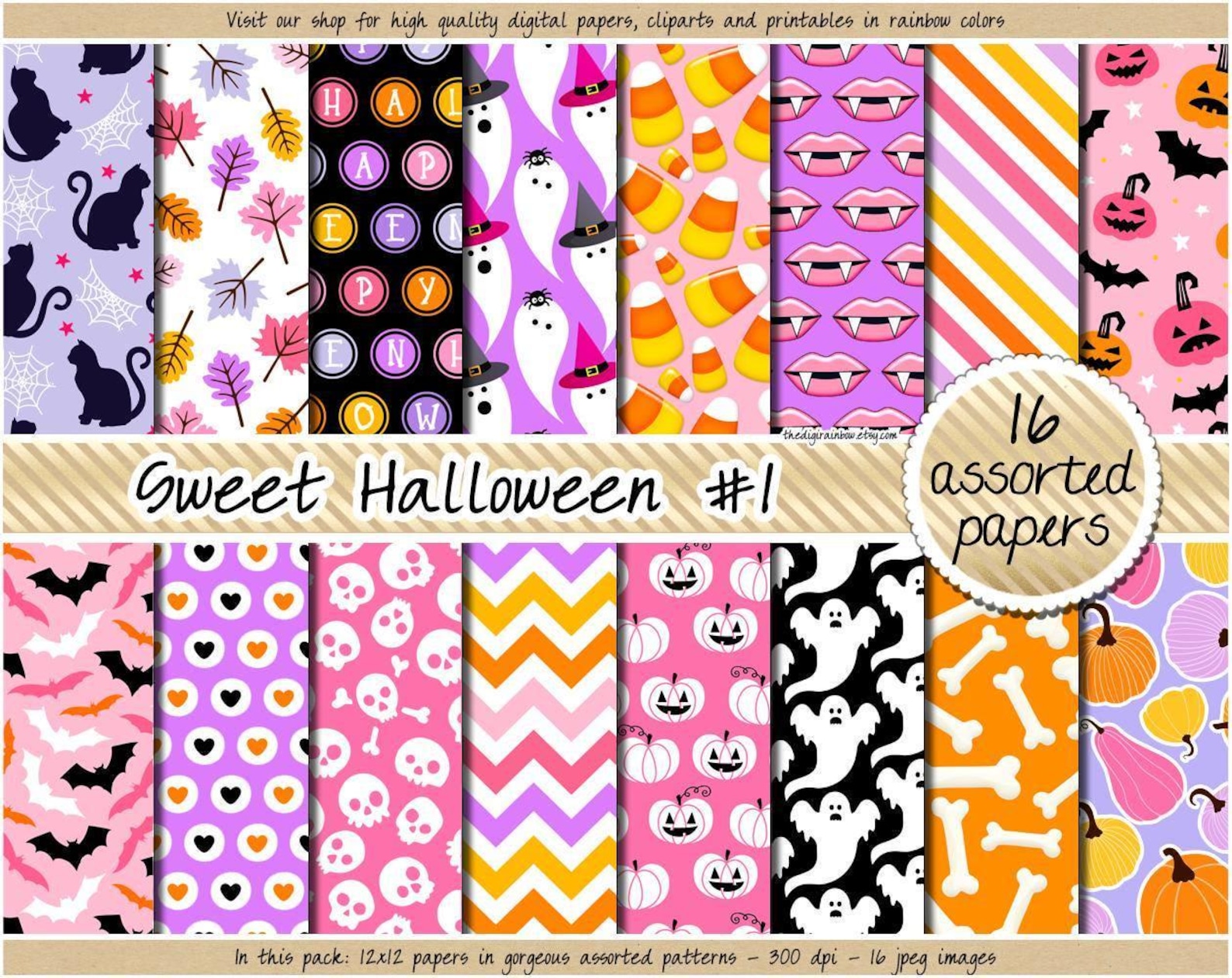 Pink Halloween Digital Paper Seamless Pattern Cute Printable Background ...