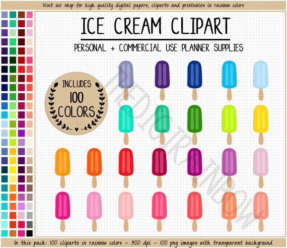 Sale 100 ICE CREAM Clipart Ice Cream Stickers Kitchen - Etsy