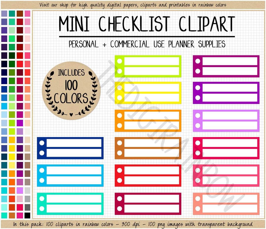 SALE 100 CHECKLIST QUARTERBOX Clipart Mini to Do List Box Digital ...