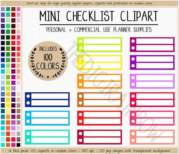 SALE 100 CHECKLIST QUARTERBOX Clipart Mini to Do List Box - Etsy