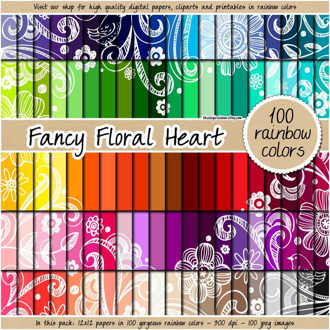 100 Heart Digital Paper Valentine's Background Floral Frame Wedding ...