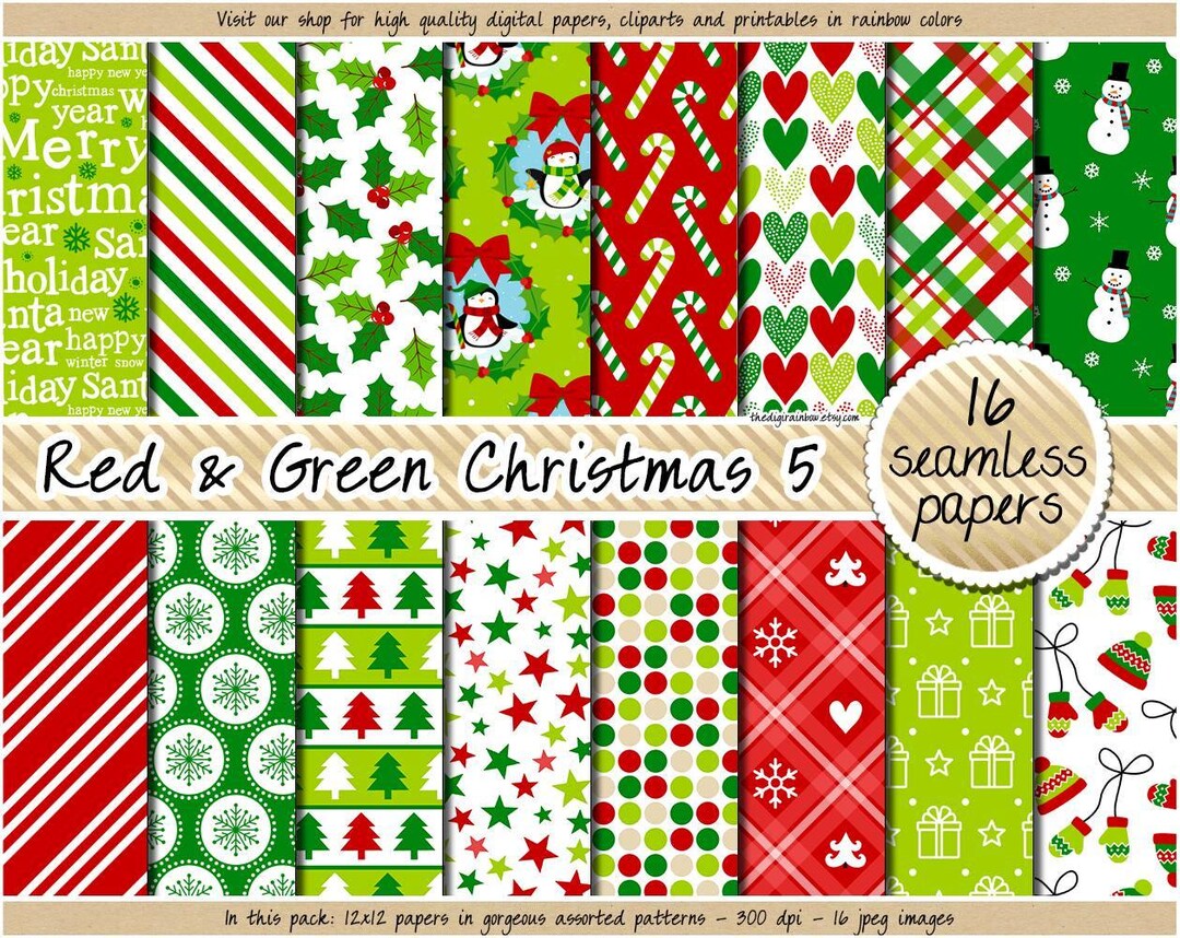 Seamless Christmas Digital Paper Printable Red Green Plaid Merry ...