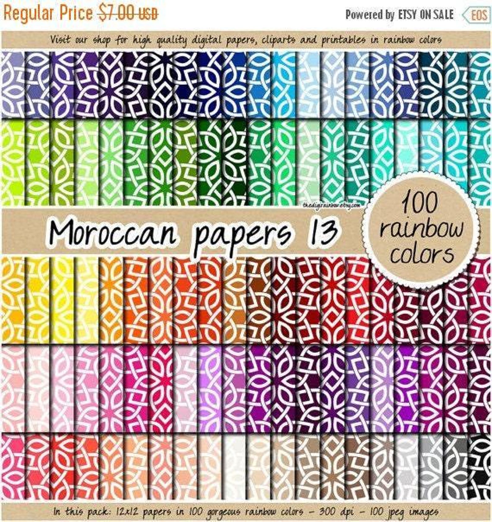 100 Moroccan Digital Paper White Quatrefoil Digital Paper Rainbow ...