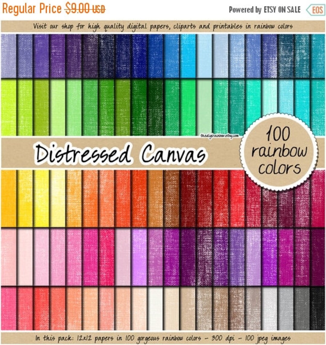 SALE 100 Distressed Painted Canvas Digital Paper Shabby Rainbow ...