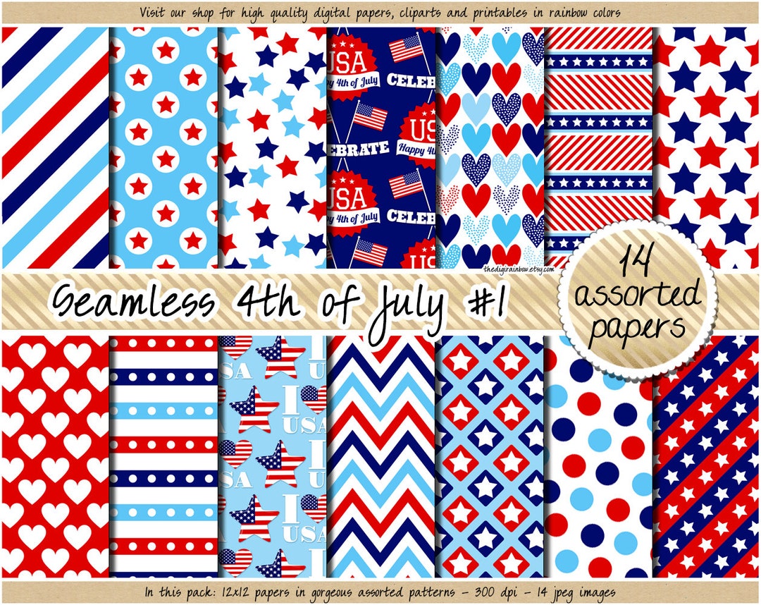 SEAMLESS 4th of July Digital Paper Printable Fourth of July Pattern USA ...