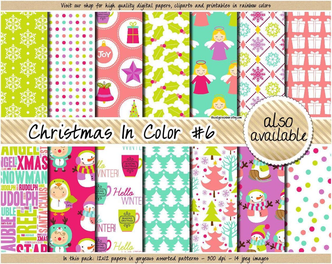 SALE Christmas Digital Paper Holiday Digital Paper Snowman Snowflake ...