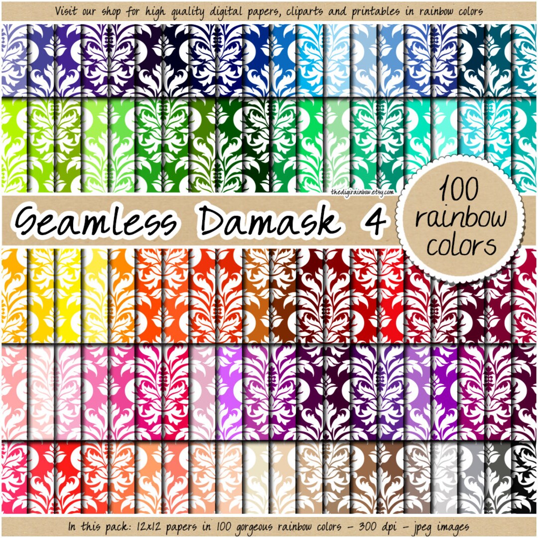 100 SEAMLESS Damask Digital Paper Rainbow Damask Pattern Elegant Flower ...