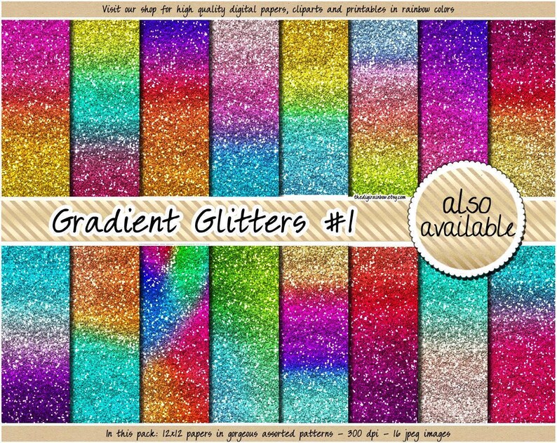 SALE Rainbow Glitter Digital Paper Ombre Glitter Digital Paper Gradient ...