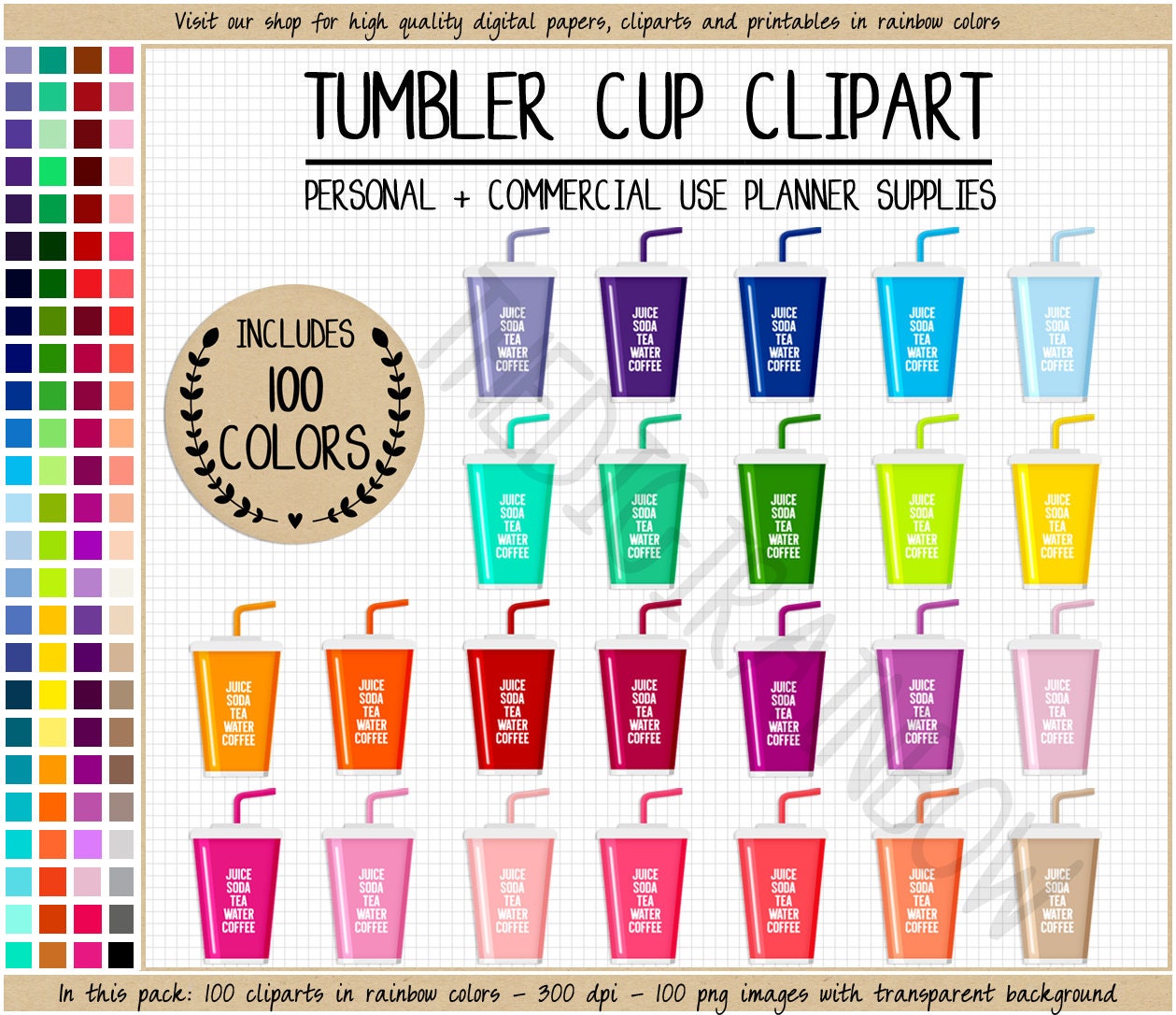 SALE 100 CUP clipart rainbow traveler mug clipart coffee | Etsy