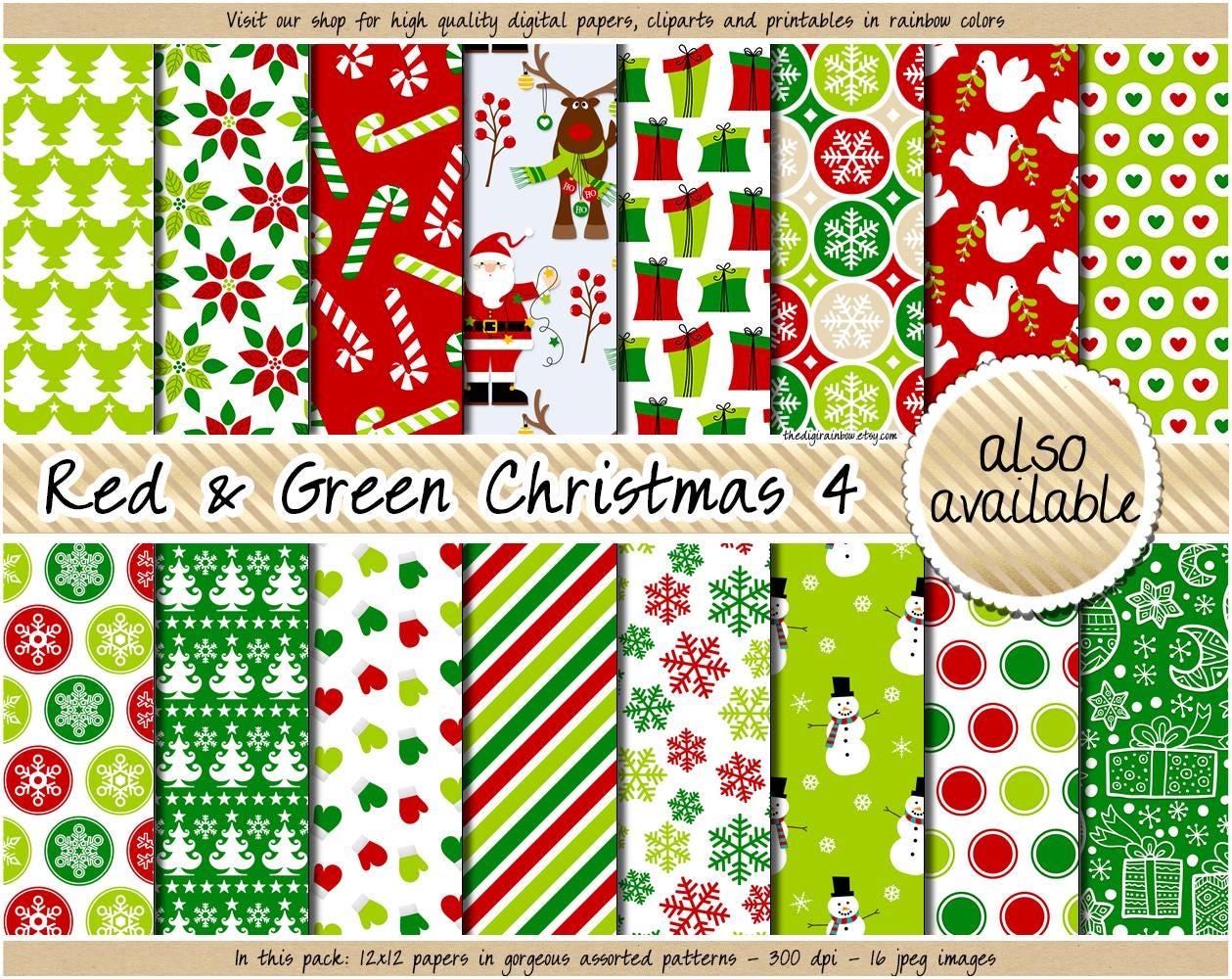 SALE Christmas Digital Paper Red and Green Christmas Digital Paper ...