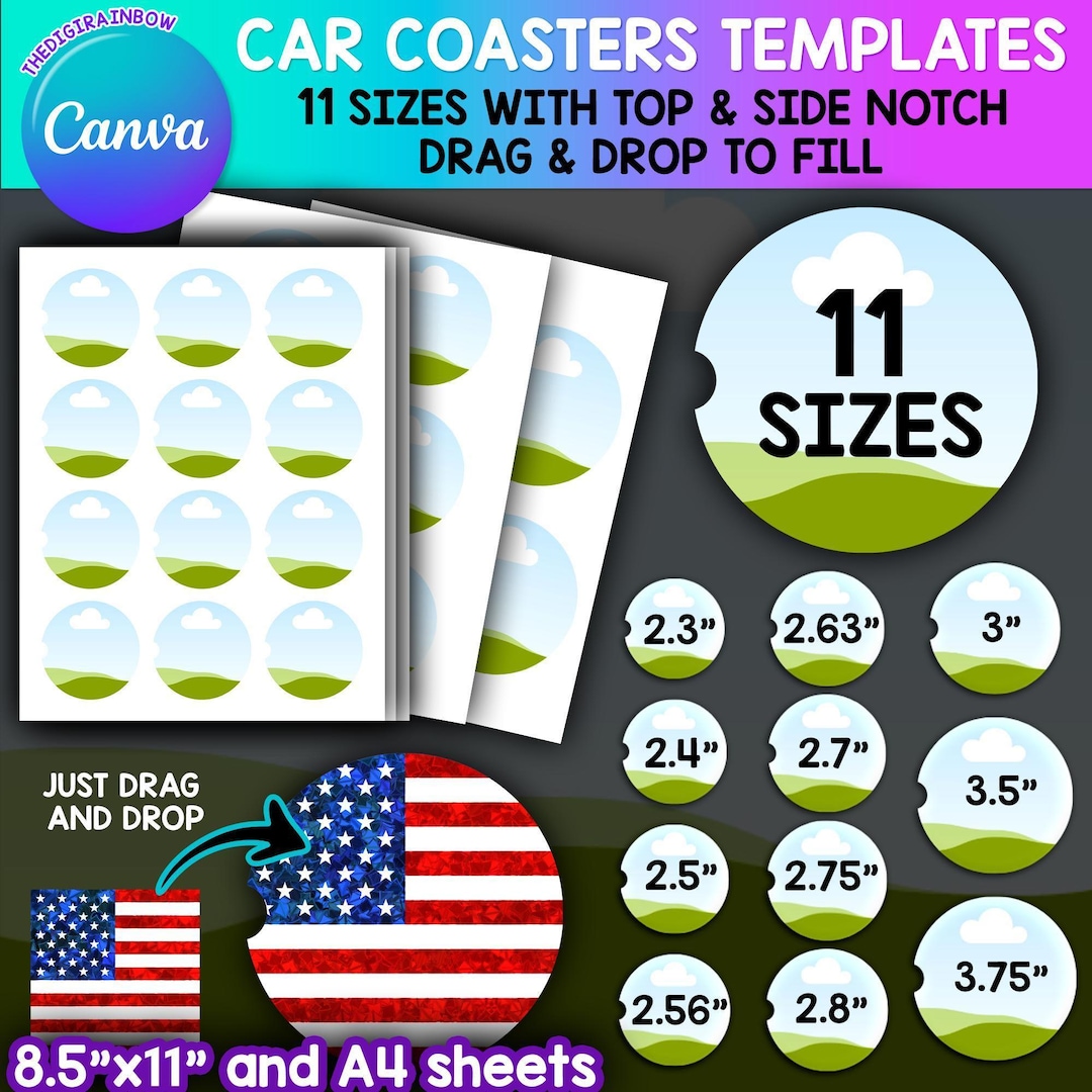 Car Coaster Template Bundle Editable CANVA Template, Drag and Drop Your ...
