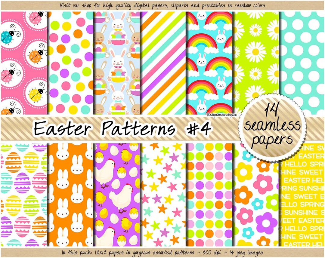 Seamless Easter Digital Paper Rainbow Floral Background Pastel Bunny ...