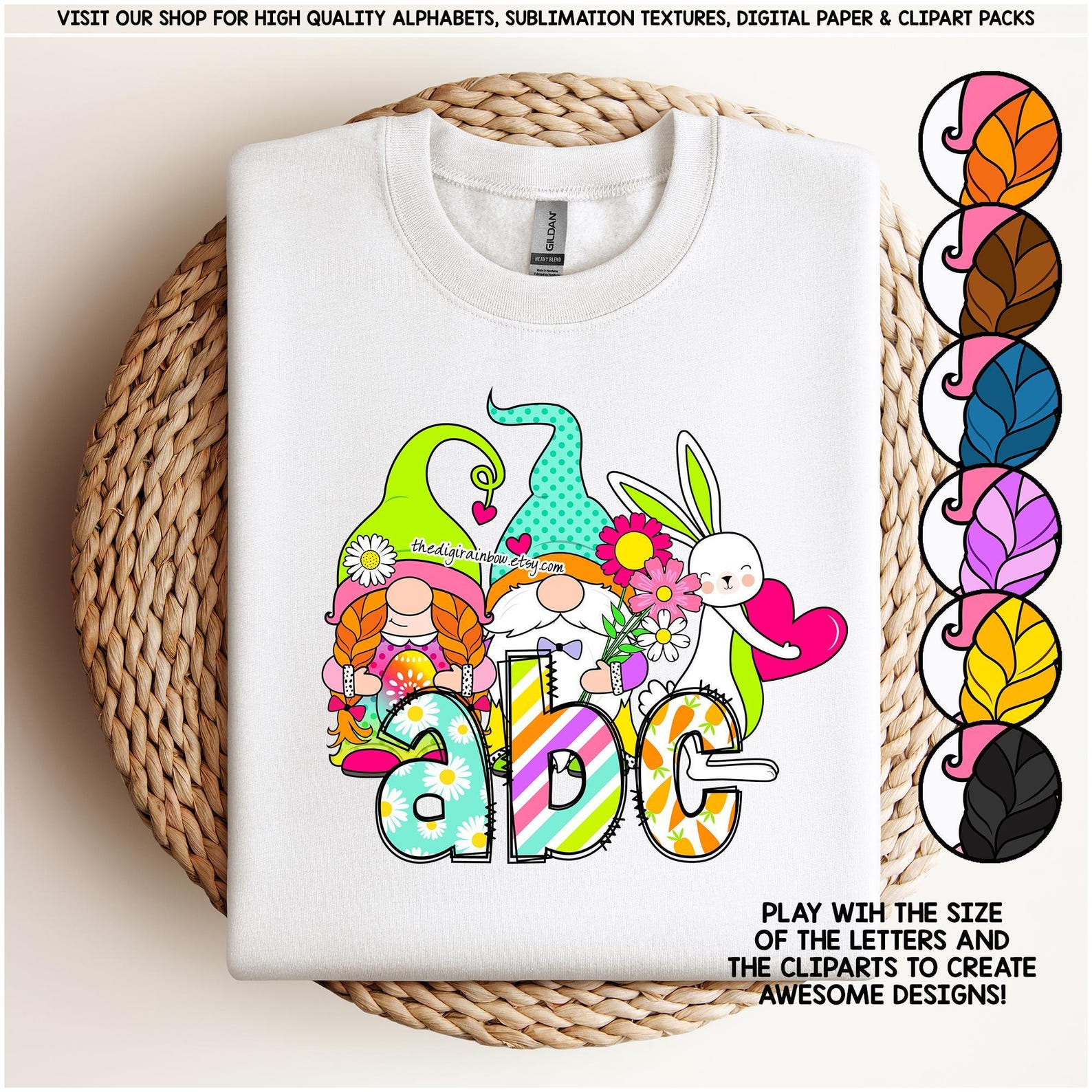 Easter Doodle Alphabet Pastel Gnome PNG Letters Egg Hunt Clipart Happy ...