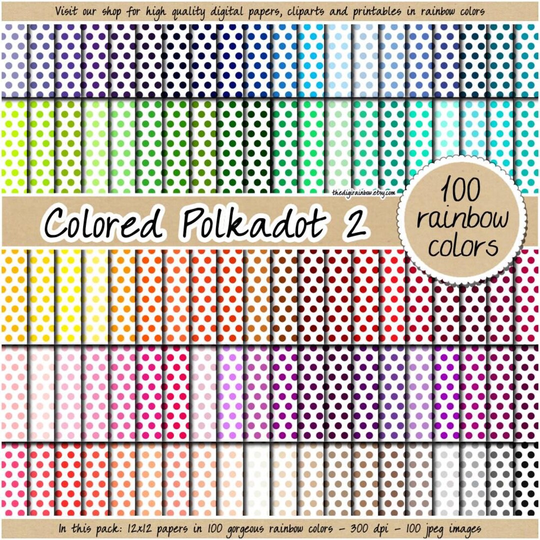 100 SEAMLESS Colored Polka Dots Digital Paper Printable Rainbow ...