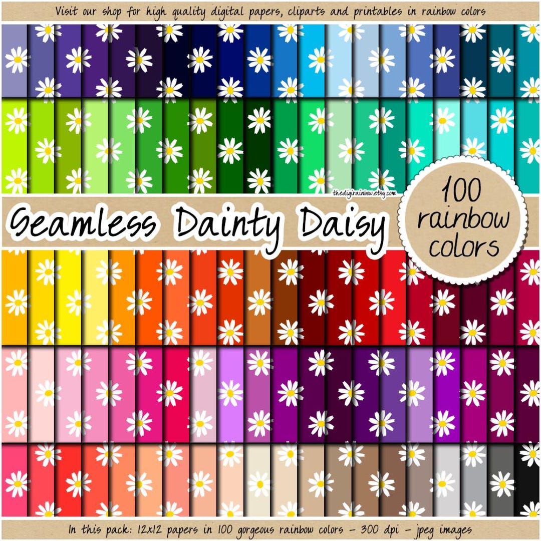 100 Seamless Daisy Digital Paper Floral Digital Paper Rainbow Scrapbook ...