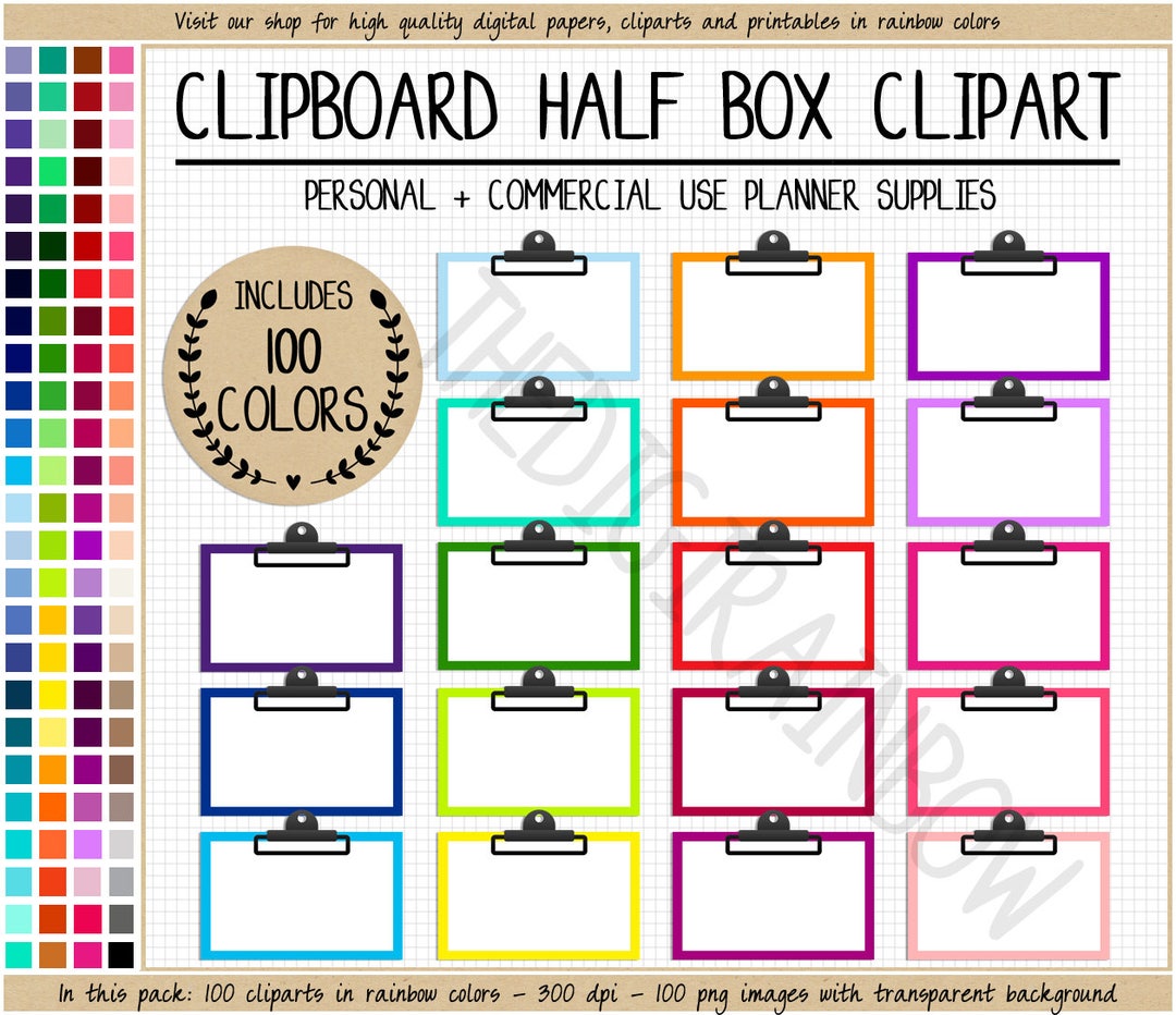 SALE 100 CLIPBOARD Clipart Rainbow Clipboard Planner Stickers Clipboard ...