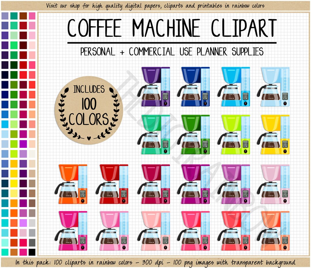 SALE 100 COFFEE MACHINE Clipart Coffee Addict Sticker Latte Clipart Hot ...