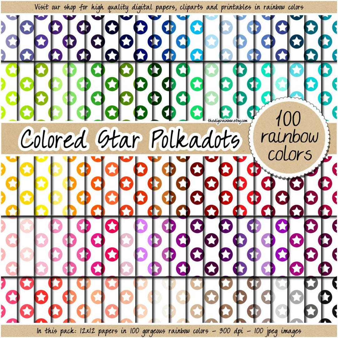 100 SEAMLESS Star Digital Paper Polka Dot Background Rainbow Digital ...