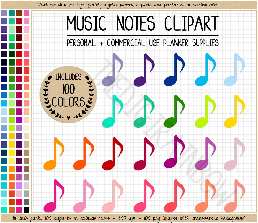 SALE 100 MUSIC NOTE Clipart Rainbow Music Note Stickers Music Stickers ...