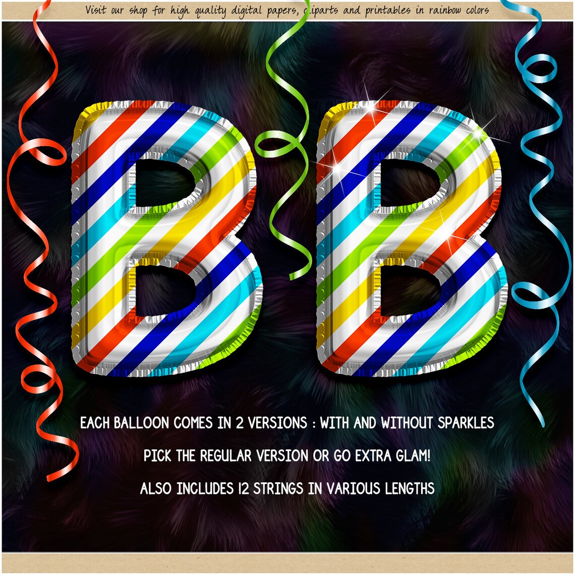 STRIPE Foil Balloon Alphabet Clipart Boy Birthday Balloon Font | Etsy