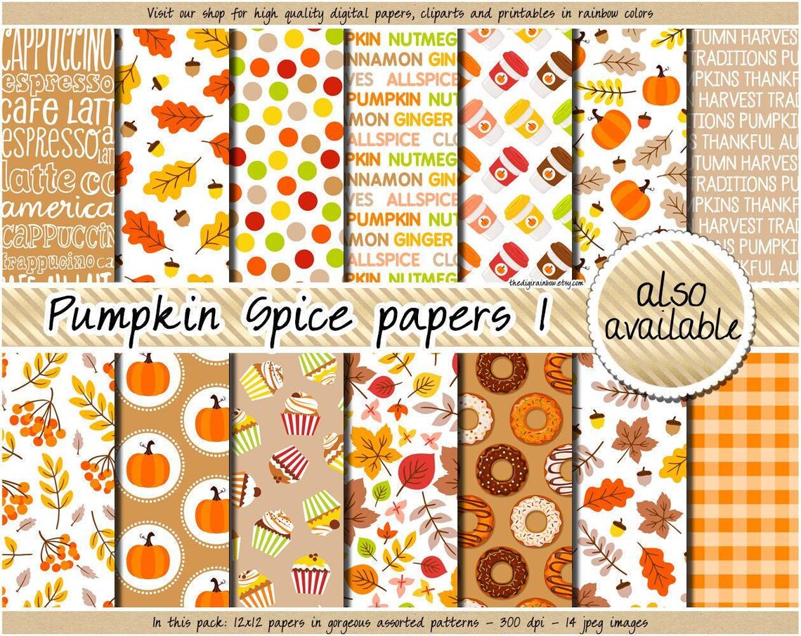 Pumpkin Spice Digital Paper Seamless Coffee Lover Fall Pattern Cute ...