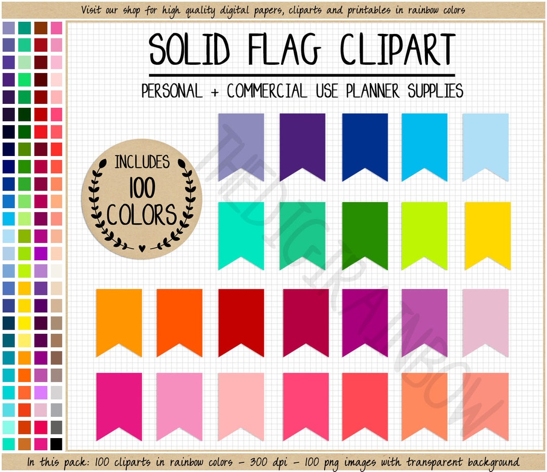 SALE 100 FLAG Clipart Rainbow Flag Stickers Bright Planner Sticker ...