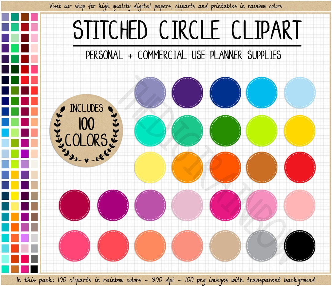 SALE 100 STITCHED CIRCLE Clipart Blank Circle Sticker Bright Circle ...
