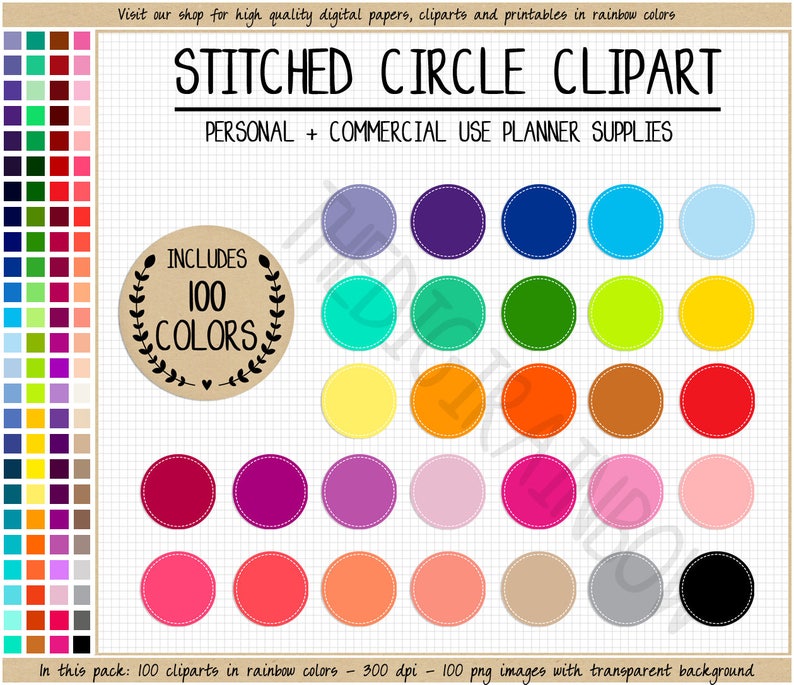 SALE 100 STITCHED CIRCLE Clipart Blank Circle Sticker Bright | Etsy