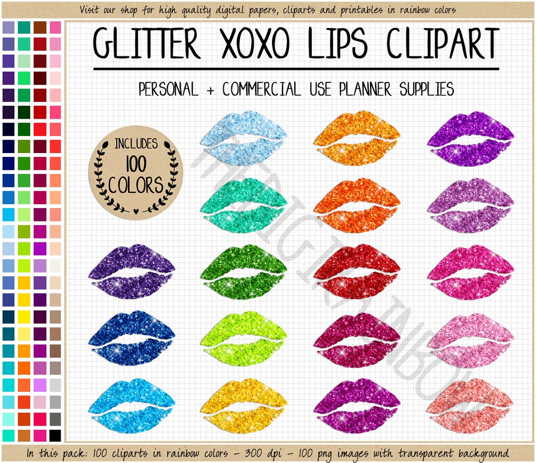 SALE 100 GLITTER LIPS Clipart Printable Lipstick Icon Xoxo Makeup ...