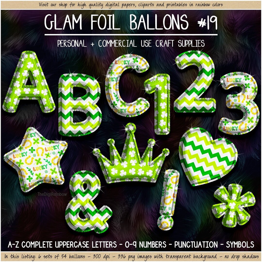 St PATRICK Foil Balloon Alphabet Clipart Shamrock Party Balloon Font ...