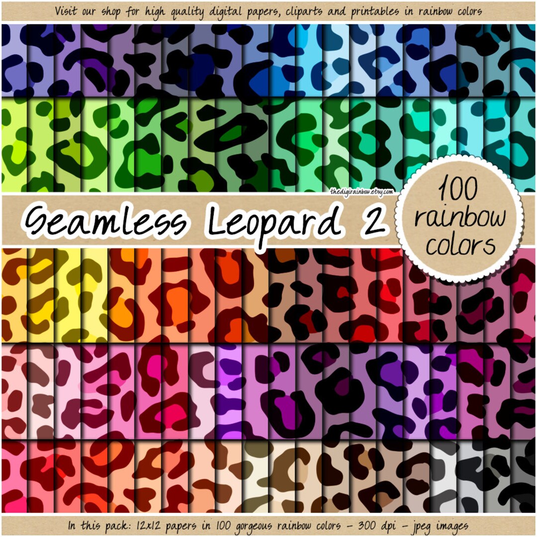 100 Seamless Leopard Print Digital Paper Rainbow Cheetah Pattern Purple ...