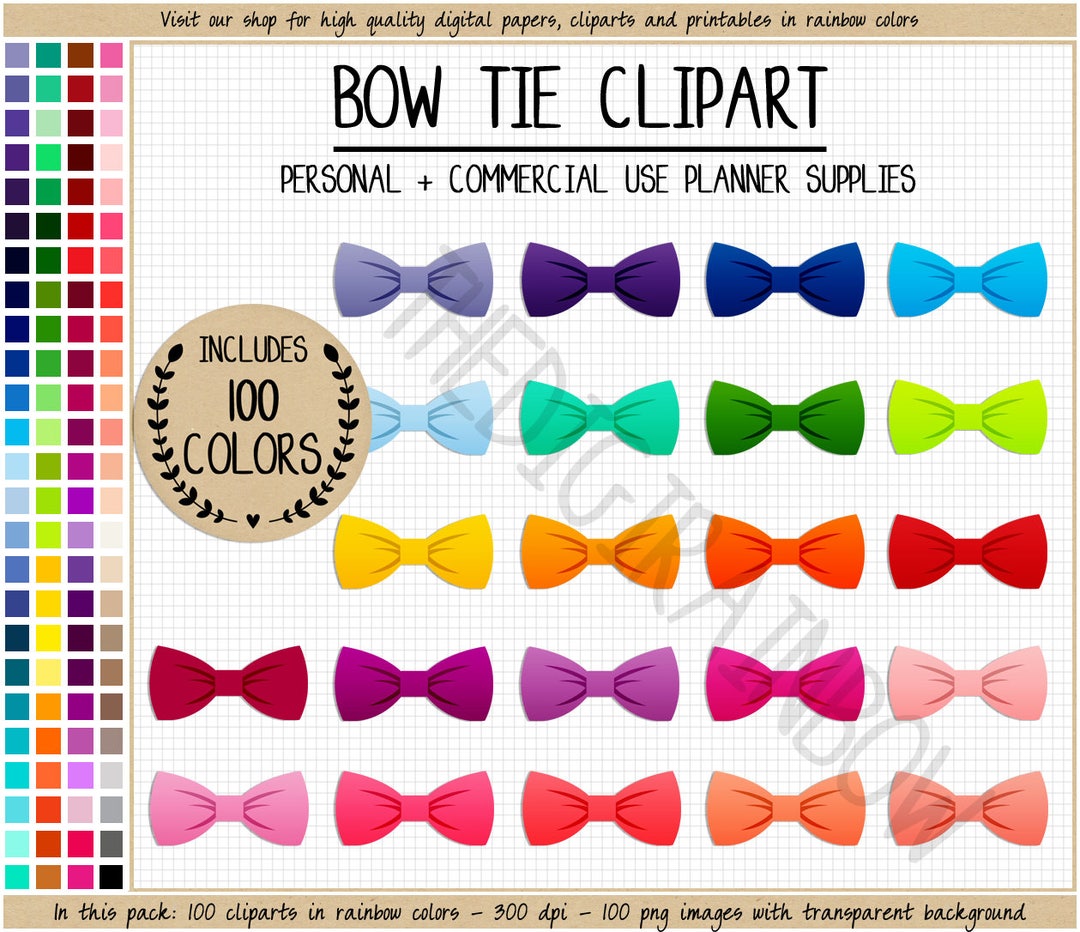 SALE 100 BOW TIE Clipart Printable Bow Planner Sticker Rainbow Ribbon ...