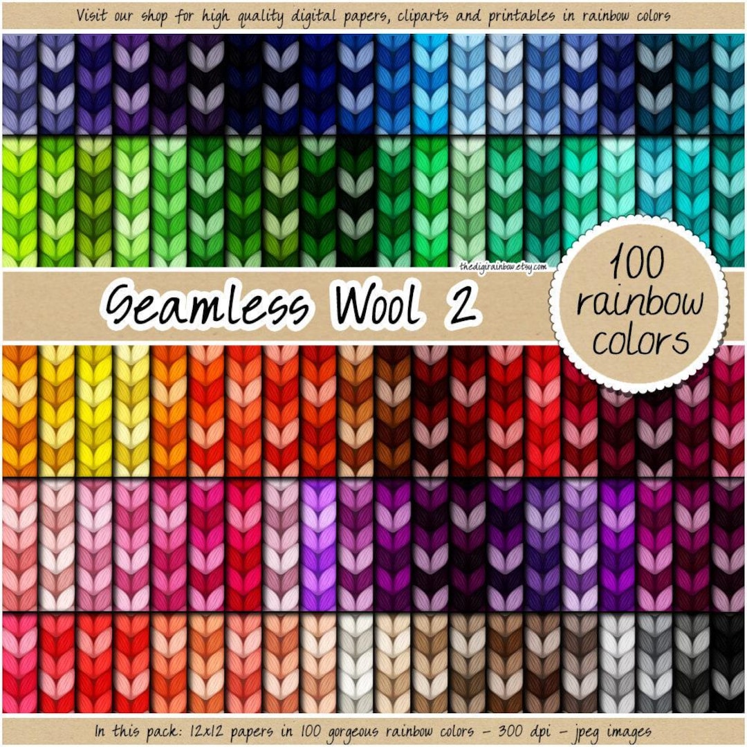 SALE 100 Seamless Rainbow Wool Digital Paper Printable Cable Knit ...