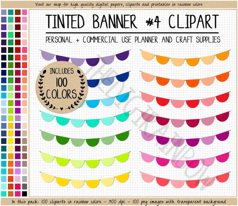 SALE 100 Blank Banner Clipart Digital Banner Stickers Scrapbook Garland ...