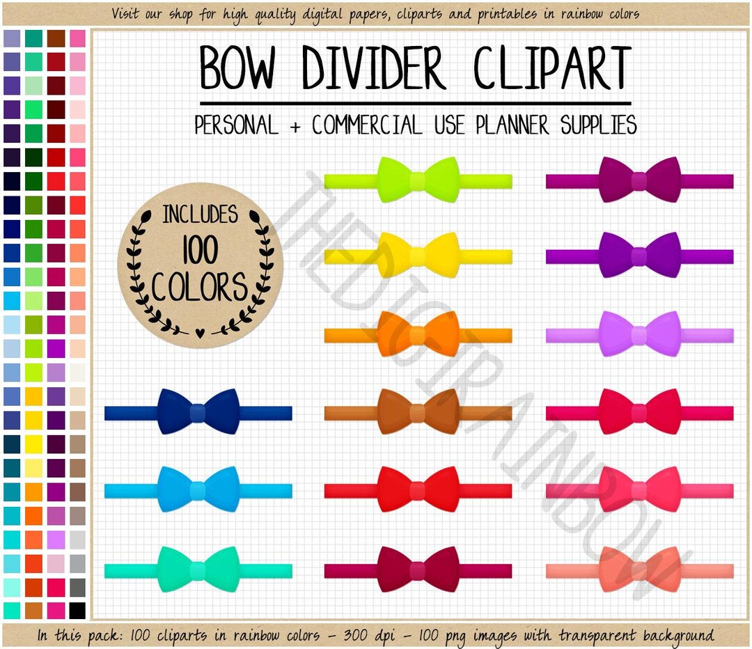 SALE 100 BOW TIE Header Sticker Printable Bow Digital Rainbow Ribbon ...