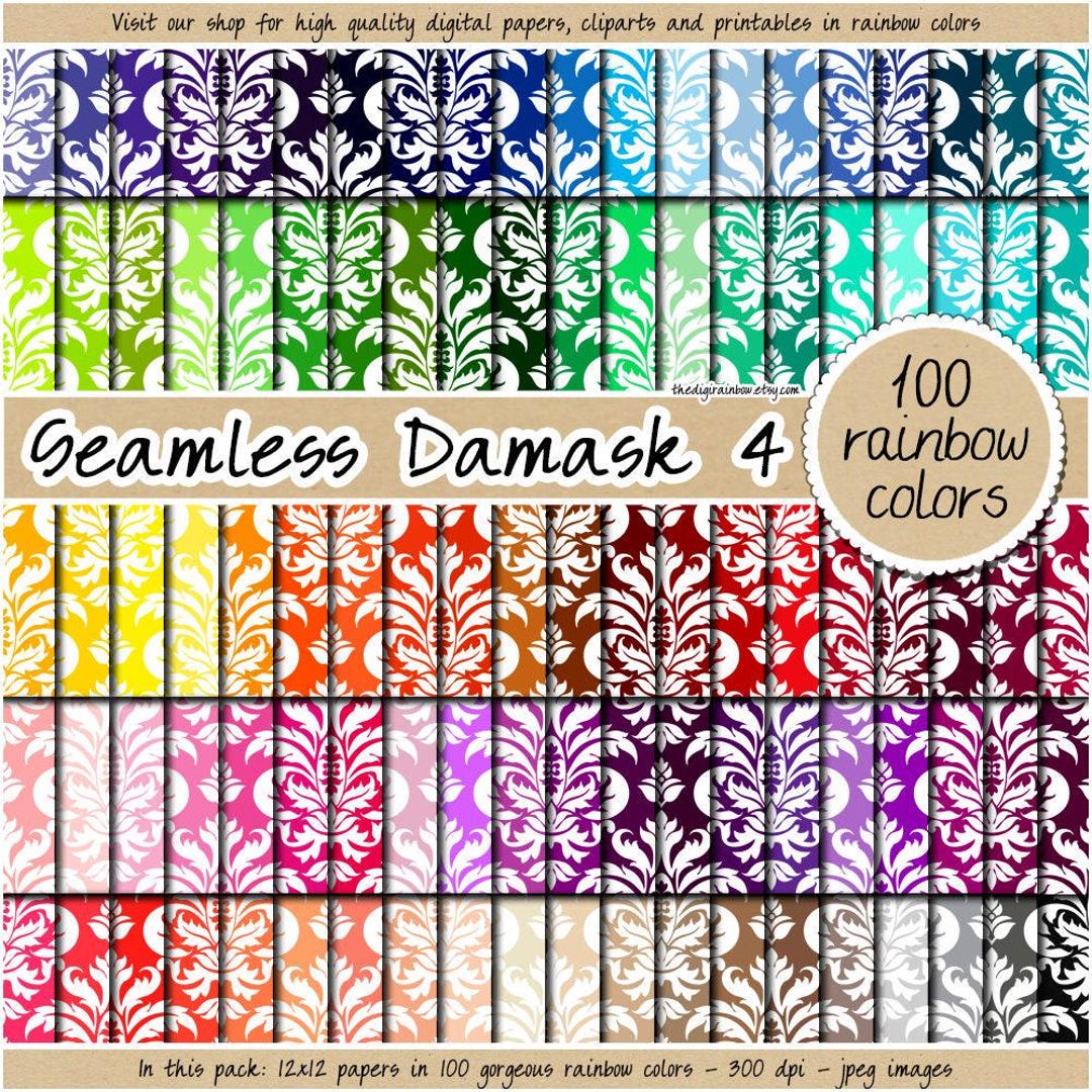 100 SEAMLESS Damask Digital Paper Rainbow Damask Pattern Elegant Flower ...