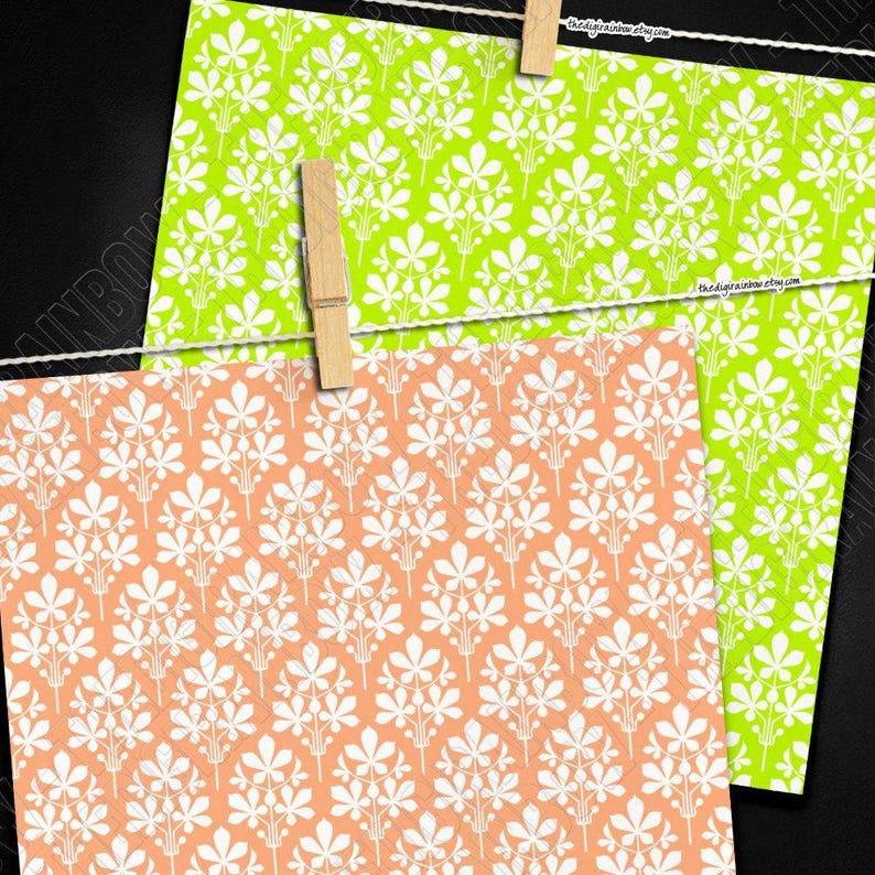 100 SEAMLESS Damask Digital Paper Rainbow Fall Wallpaper Leaf Pattern ...