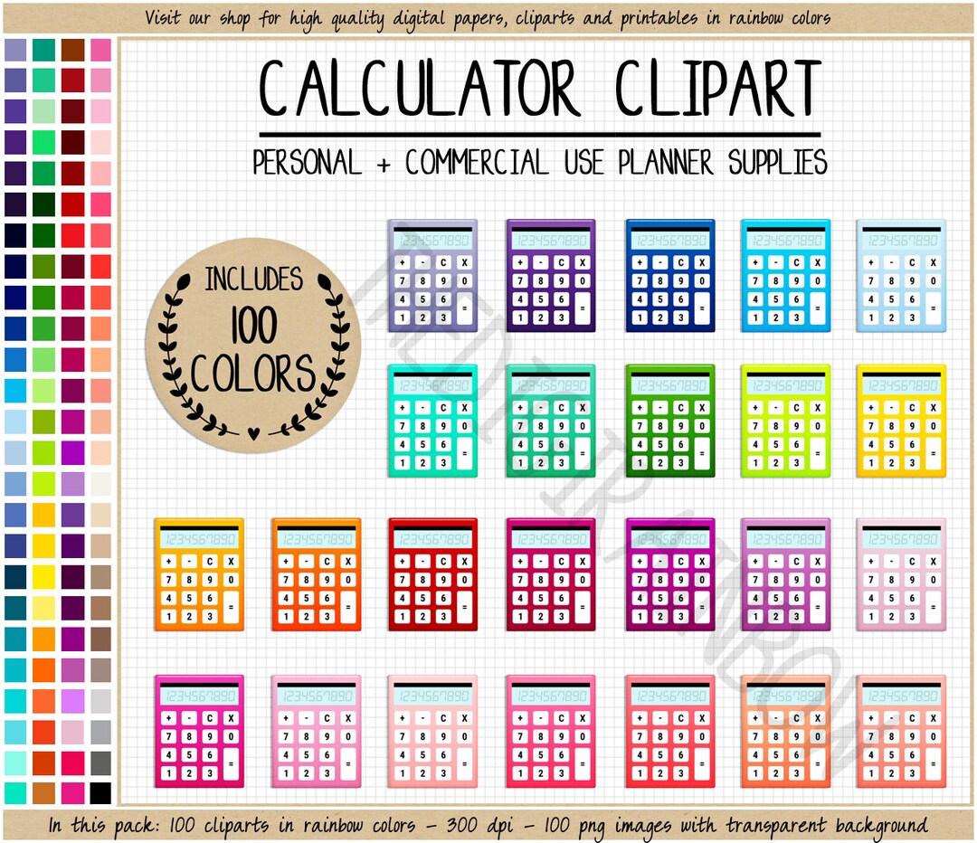 SALE 100 CALCULATOR Clipart Rainbow School Stickers Math Printable ...