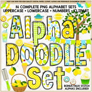 Lemonade Doodle Alphabet PNG Summer Alpha Letter Bundle Lemon Pattern ...