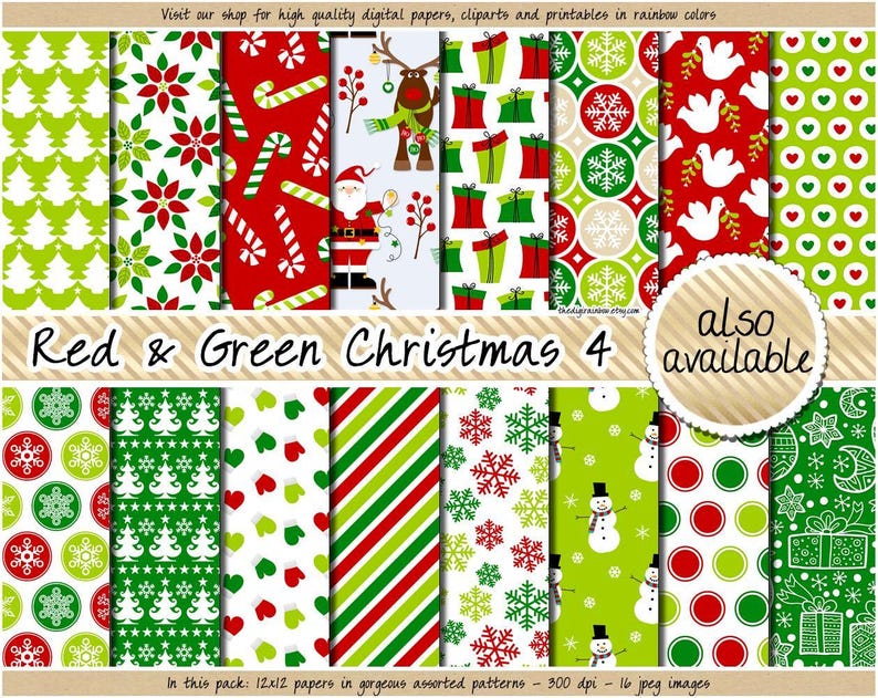 SALE Christmas Digital Paper Red and Green Christmas Digital Paper ...