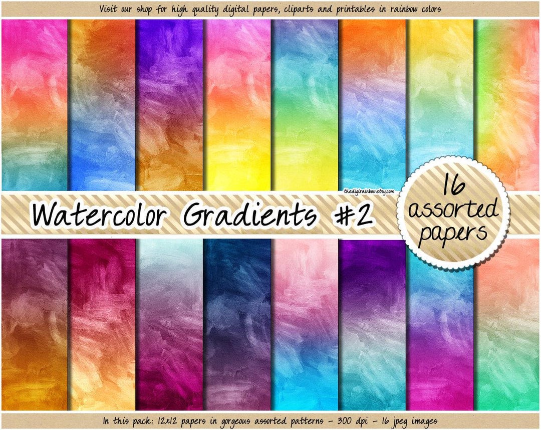 SALE Watercolor Digital Paper Rainbow Gradient Digital Paper Paint ...