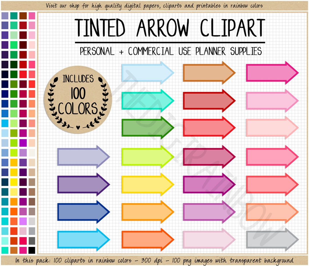 SALE 100 TINTED ARROW Clipart Work Clipart Functional Printable School ...