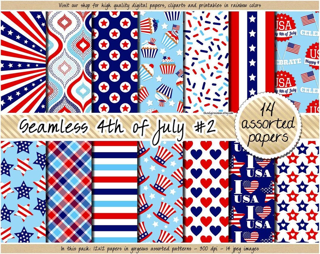 SALE 4th of July Digital Paper USA Patriotic Seamless Pattern ...