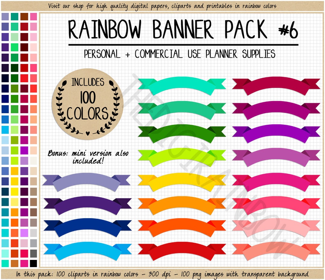 SALE 100 Banner Clipart Rainbow Banner Stickers Printable Happy Planner ...