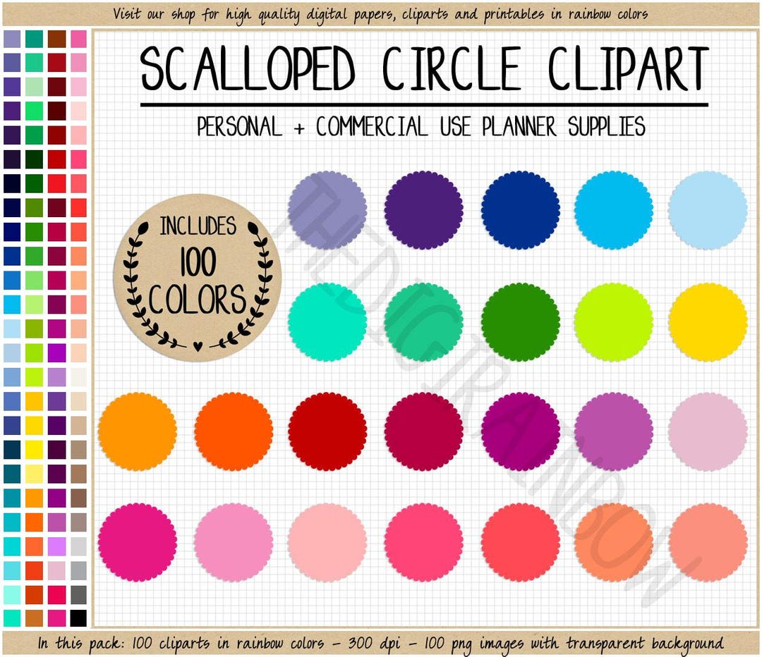 SALE 100 SCALLOP CIRCLE Clipart Blank Circle Sticker Bright Scalloped ...